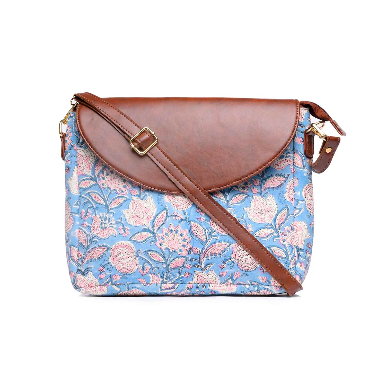 Buy Saphire Flora Hand Block Printed Cotton Sling Bag Online